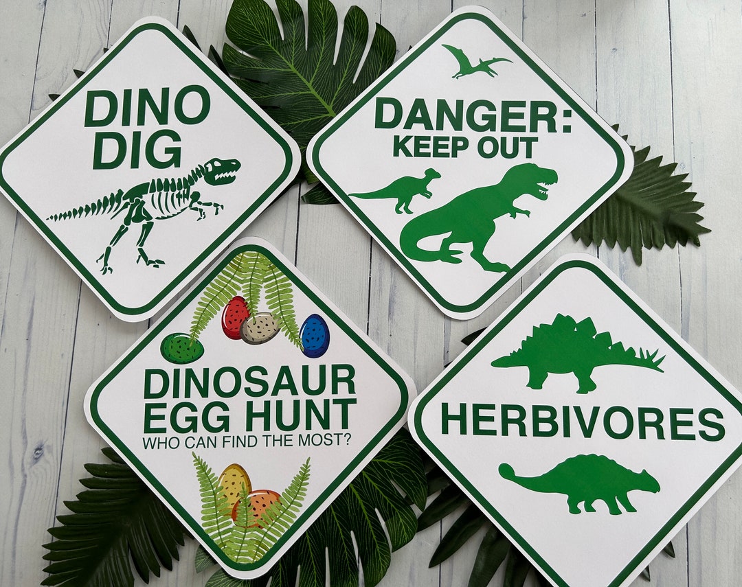 Dinosaur Party Sign Set of 8: Welcome, Dinosaur Crossing, DANGER Keep ...