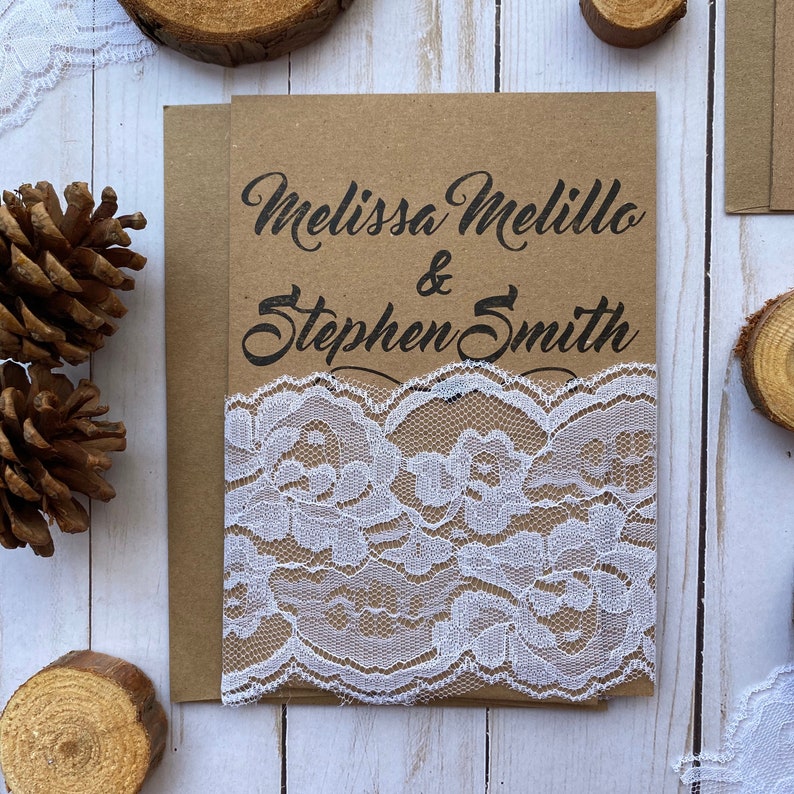 Rustic Lace Brown Wedding Invitations - Etsy