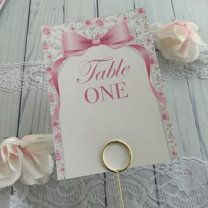 Flower and Bow Table Number Cards, Baby Shower or Bridal Shower Decor ...