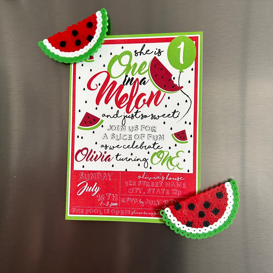 Watermelon Themed Party Invite, One in a Melon Birthday Invitations ...
