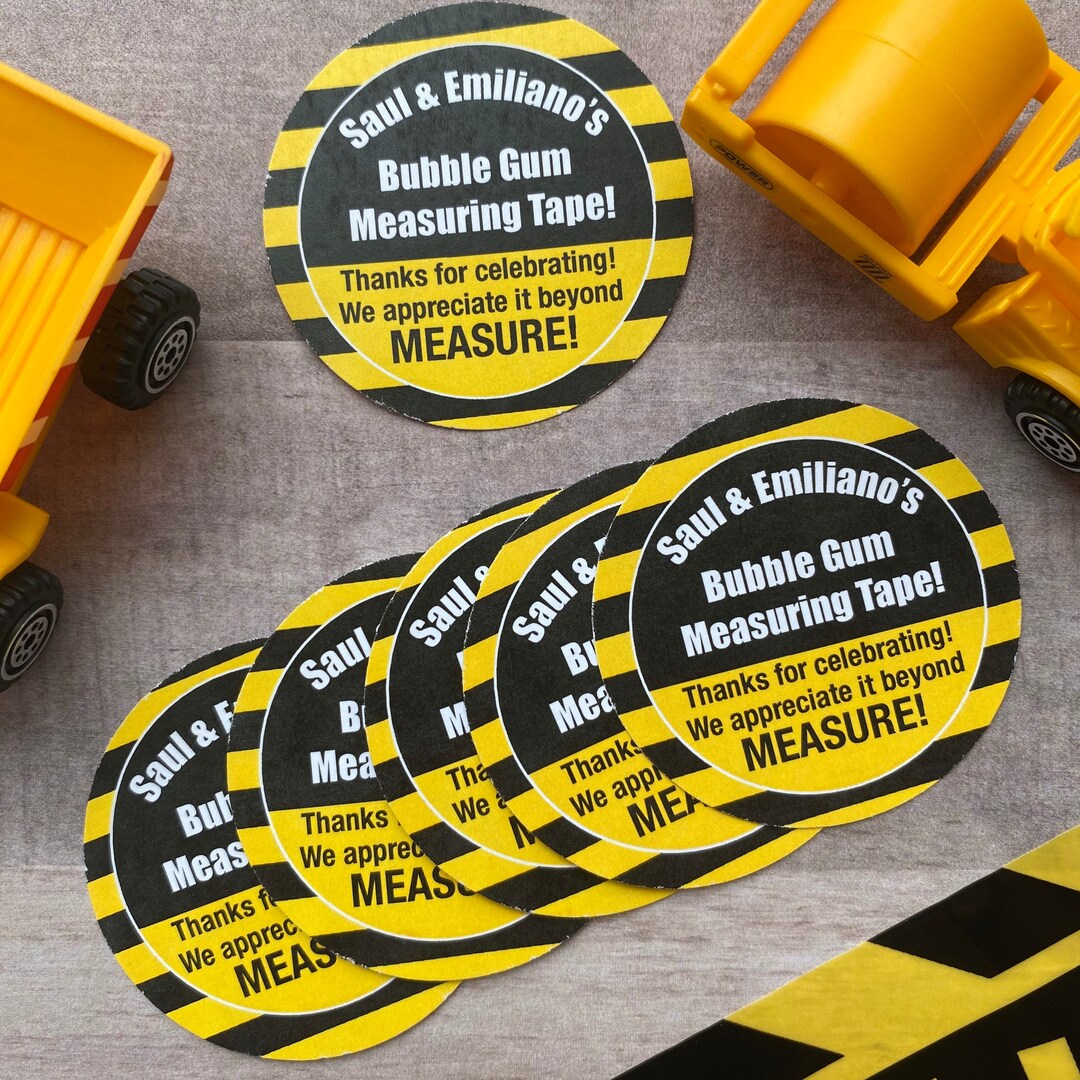 Tape Measure (bubble Gum) Construction Theme Favors Stickers SET of 12 ...