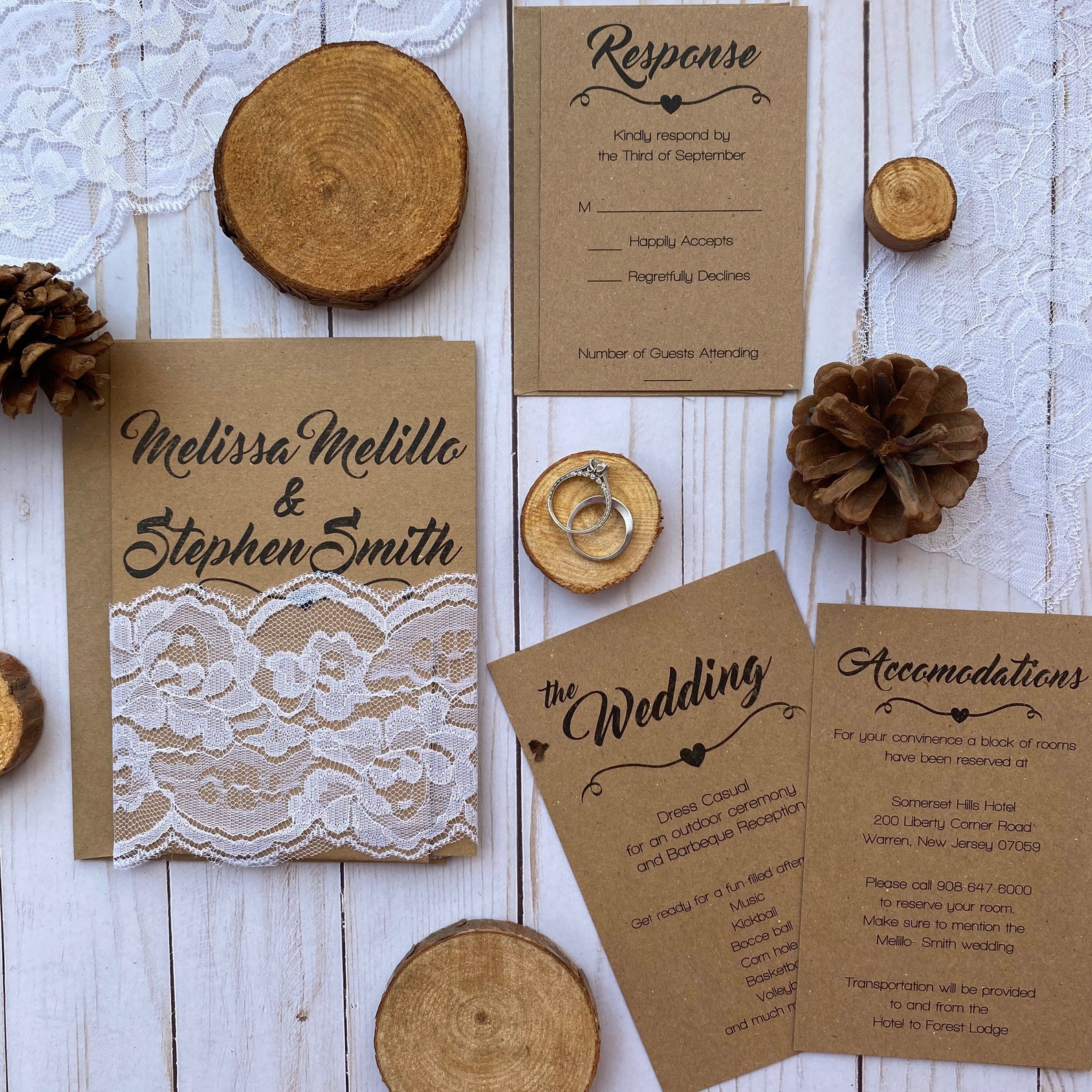Rustic Lace Brown Wedding Invitations - Etsy