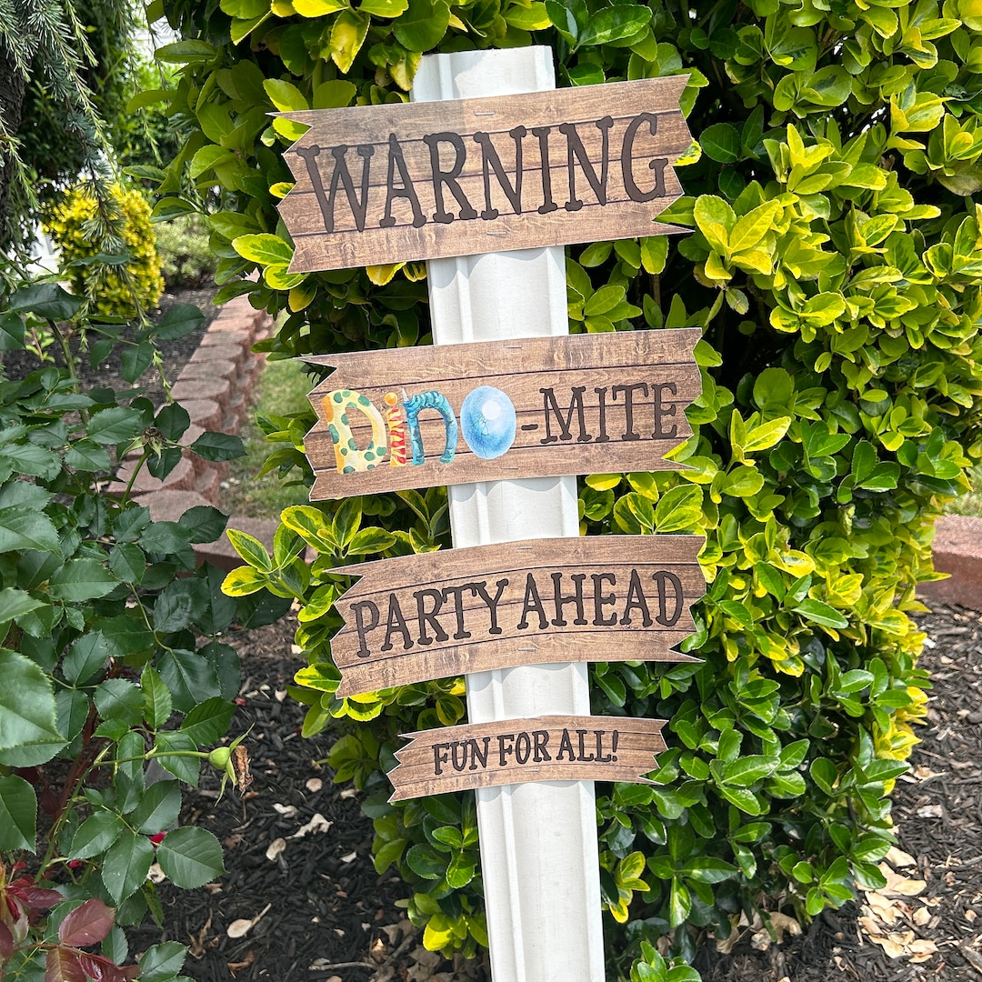 DIY Dinosaur Signs, Dino-mite Party Ahead Party Signs, Dinosaur ...