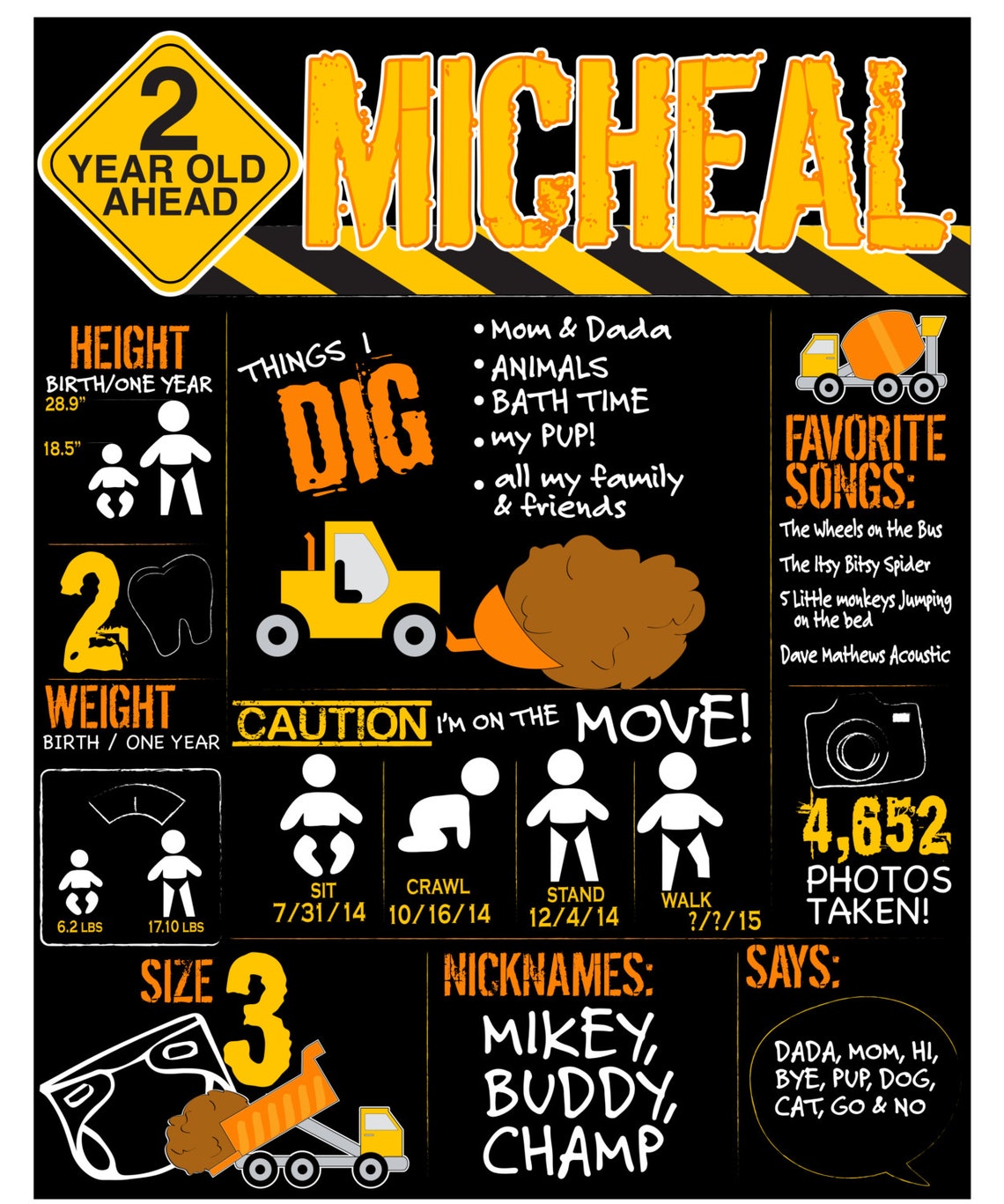 Customized Construction Stat board Poster Sign for Birthday | Etsy