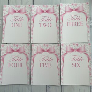 Flower and Bow Table Number Cards, Baby Shower or Bridal Shower Decor ...