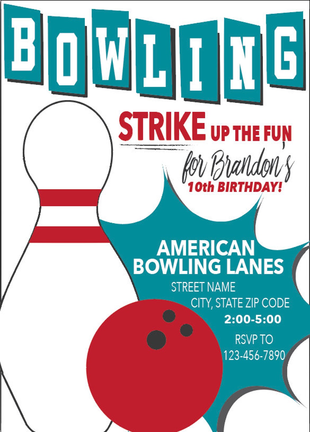 Bowling Invitation, Bowling Party, Bowling Birthday Invitation, Strike ...