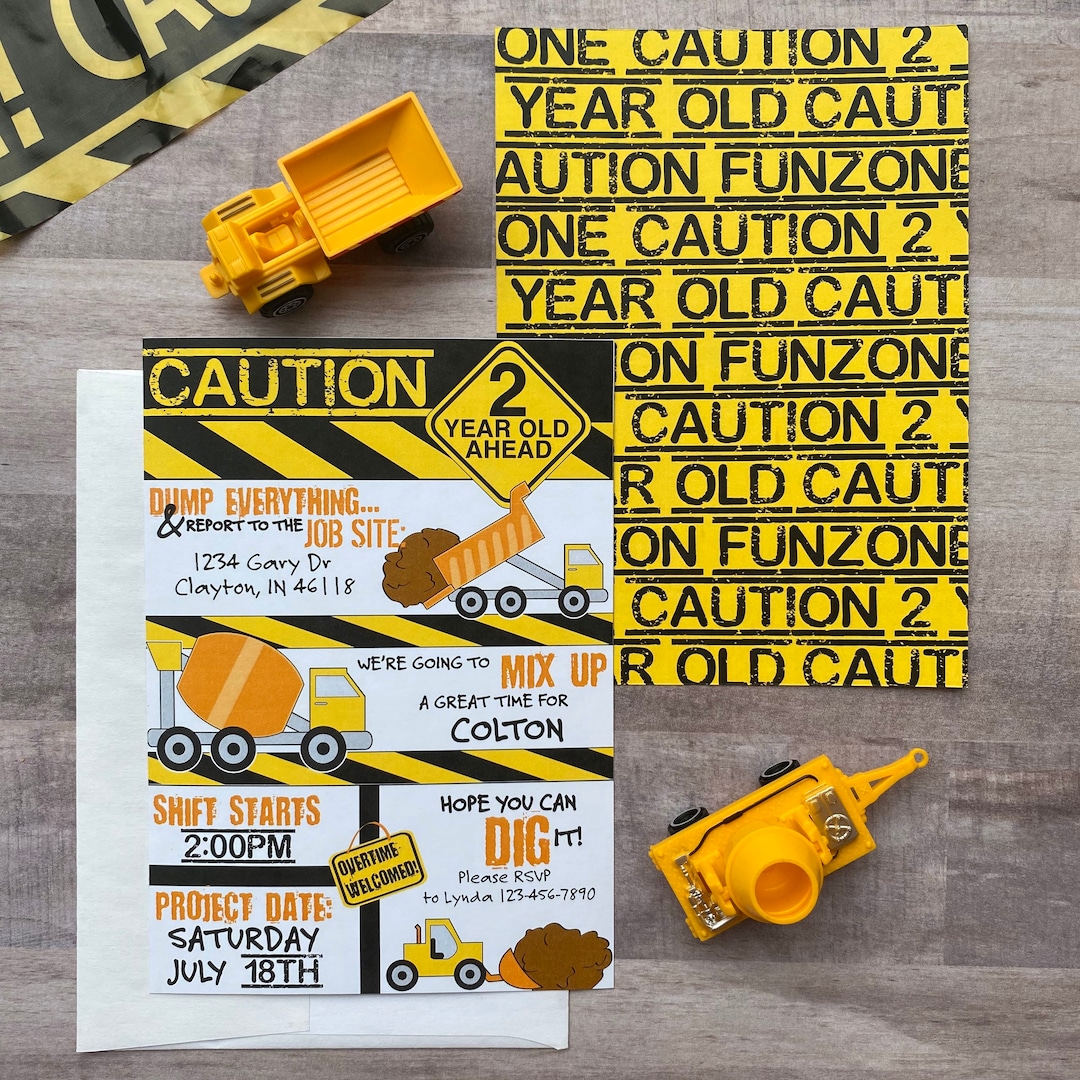 Construction Birthday Party Invitation, Caution Theme (digital File) - Etsy