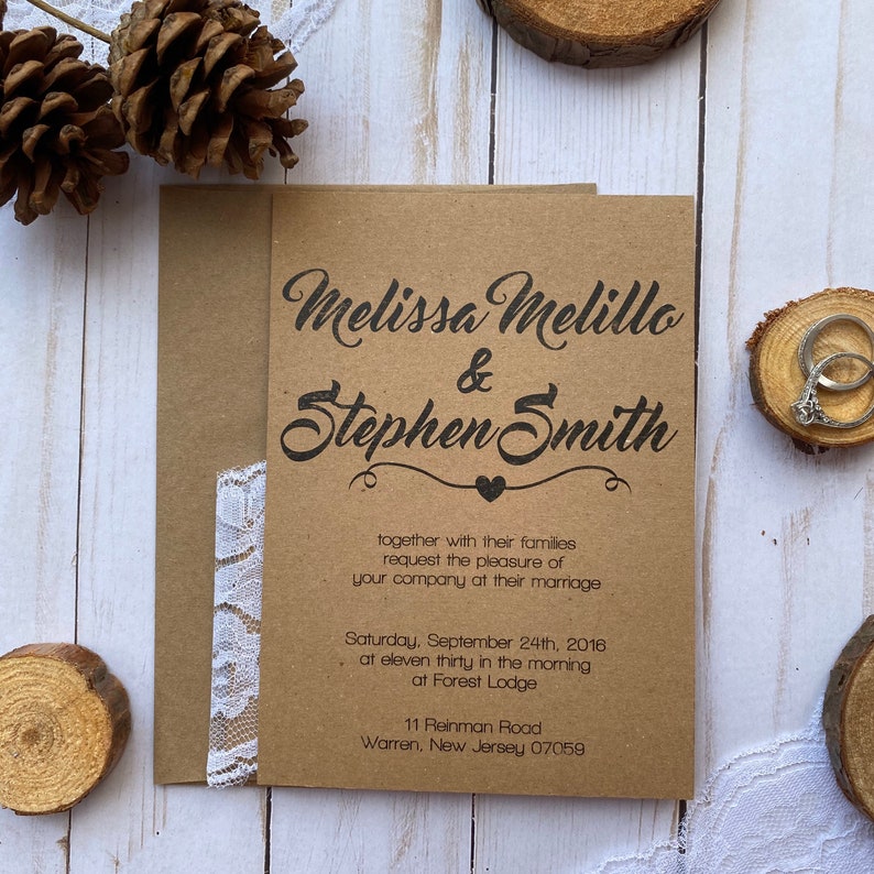 Rustic Lace Brown Wedding Invitations - Etsy