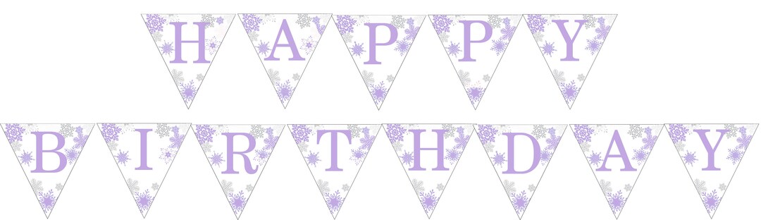 Snowflake Happy Birthday Banner- INSTANT DOWNLOAD (purple and Grey) - Etsy