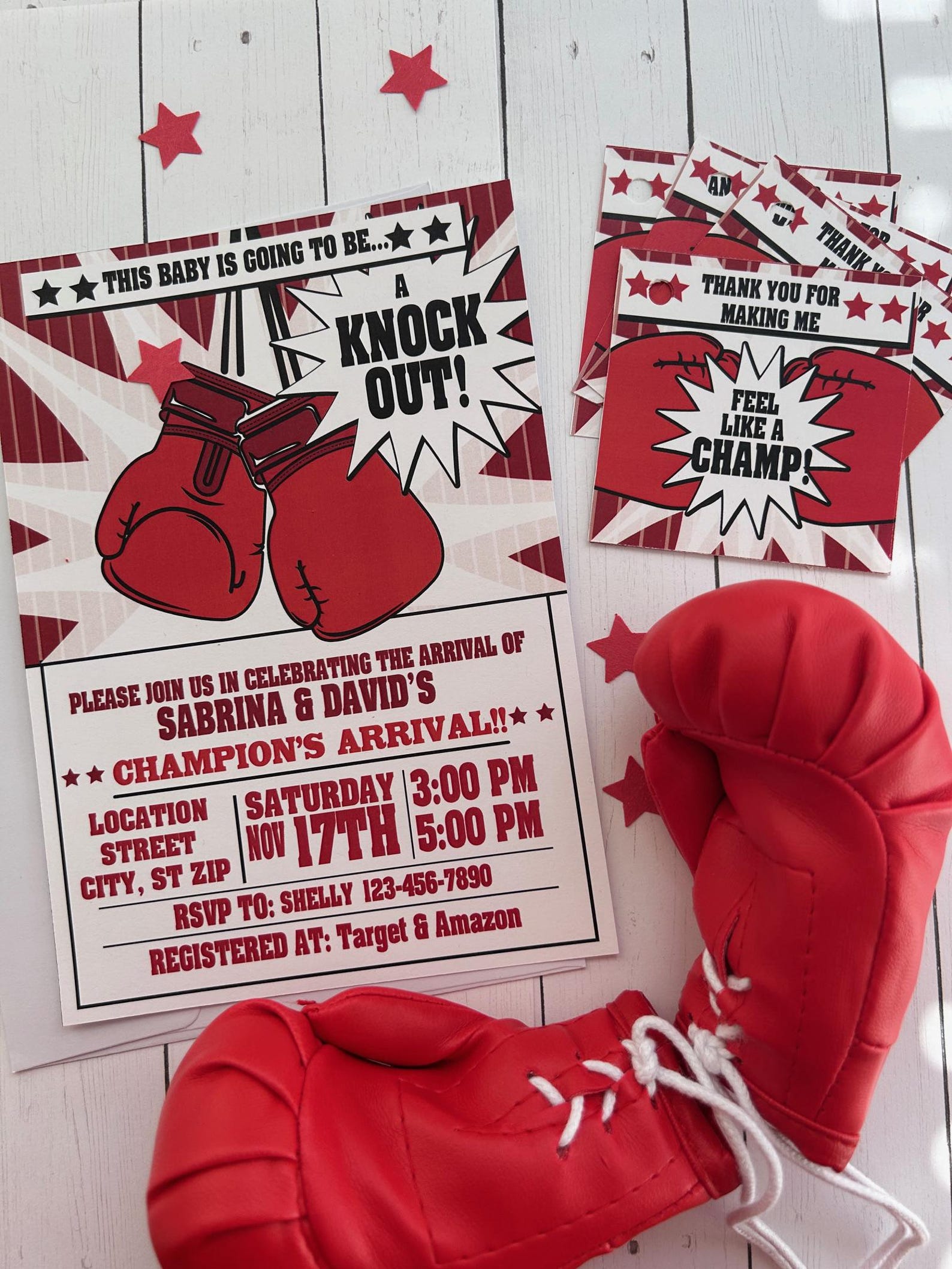 Boxing Baby Shower, Boxing Theme Party Invitations, Knockout, Little ...