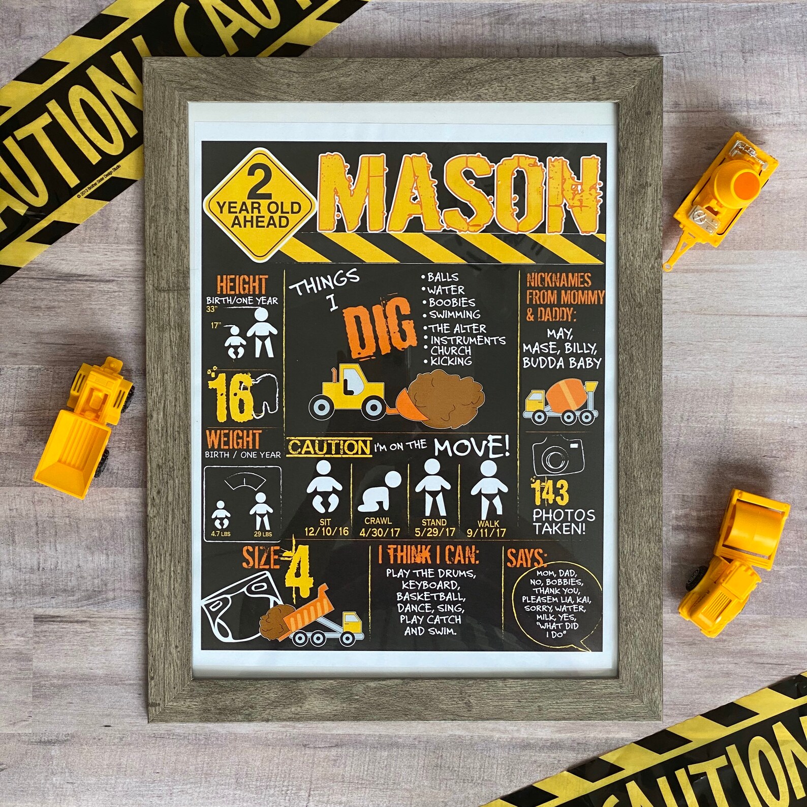 Customized Construction Stat Board Poster Sign for Birthday - Etsy
