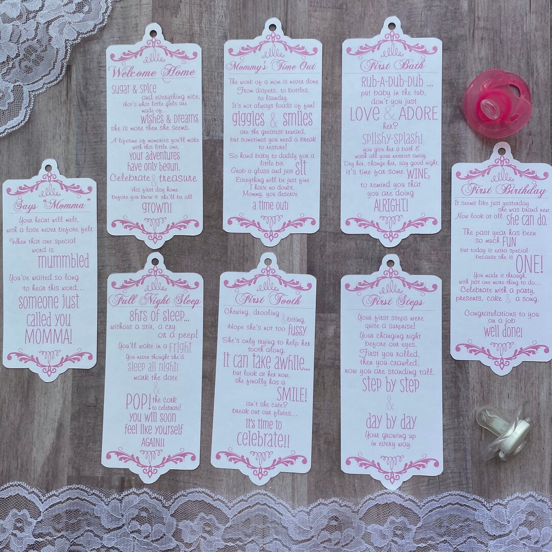 Set of 8: New Mom Wine Tags, Baby Shower Mom Gift, Year of Firsts for ...