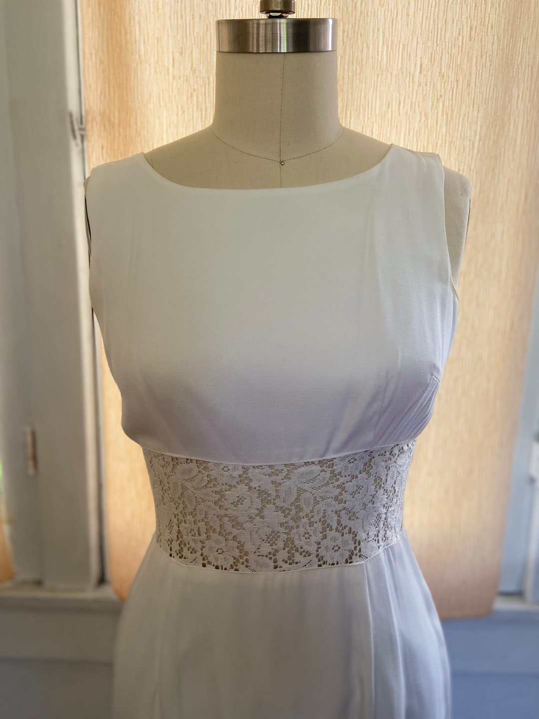 Vintage 90s Minimalism White Column Dress Lace - Etsy