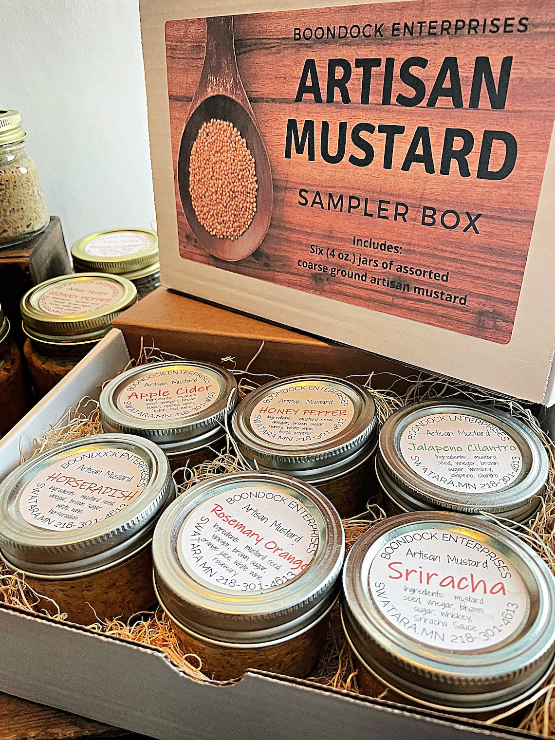 Artisan Mustard Sampler Box - Coarse Ground Mustard in Six (4 Oz.) Jars ...