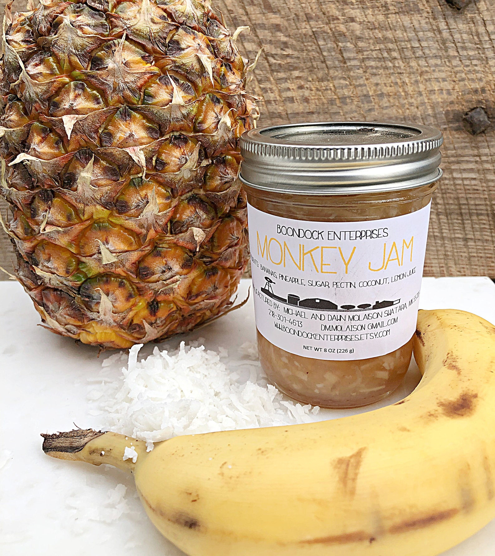 Tropical Monkey Jam - Banana, Pineapple, Coconut Preserves - Handmade ...