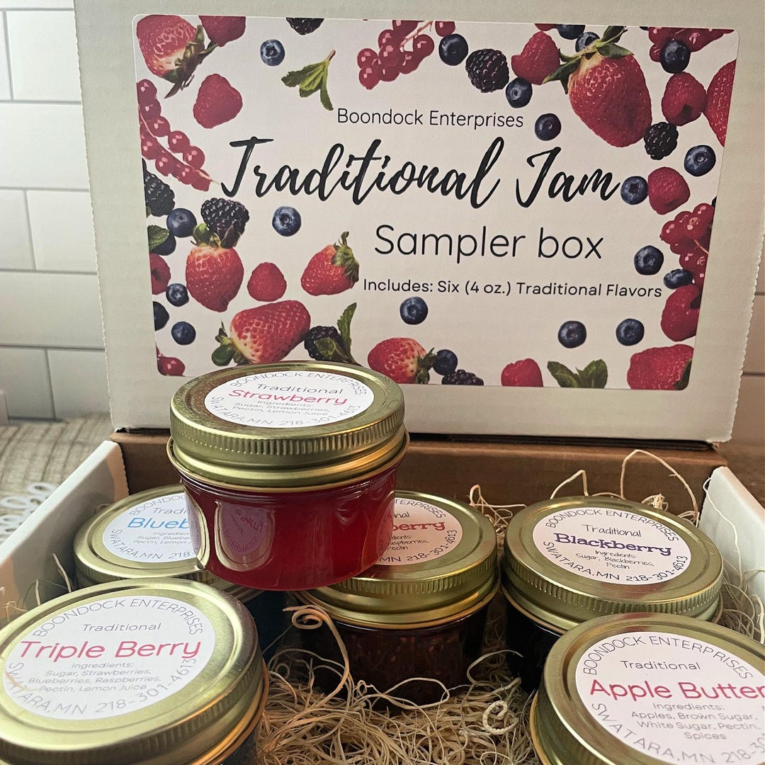 Traditional Jam Sampler Gift Box - Six (4 Oz.) Jars of Assorted Classic ...