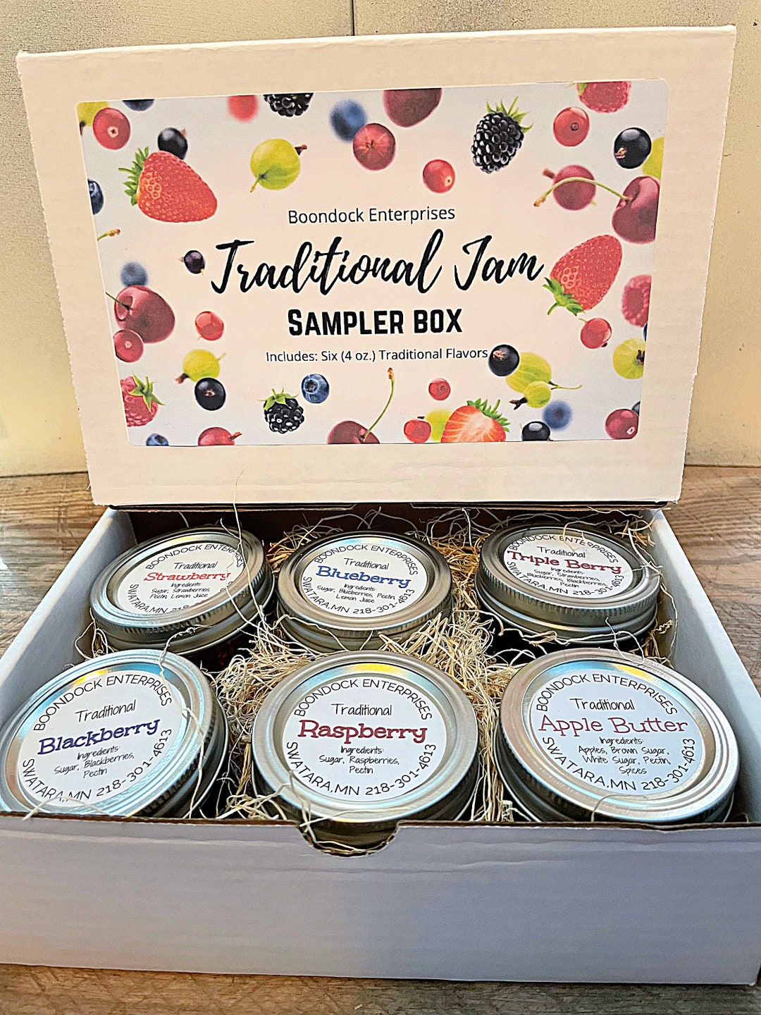 Traditional Jam Sampler Gift Box Six 4 Oz. Jars of Assorted Classic Jam ...