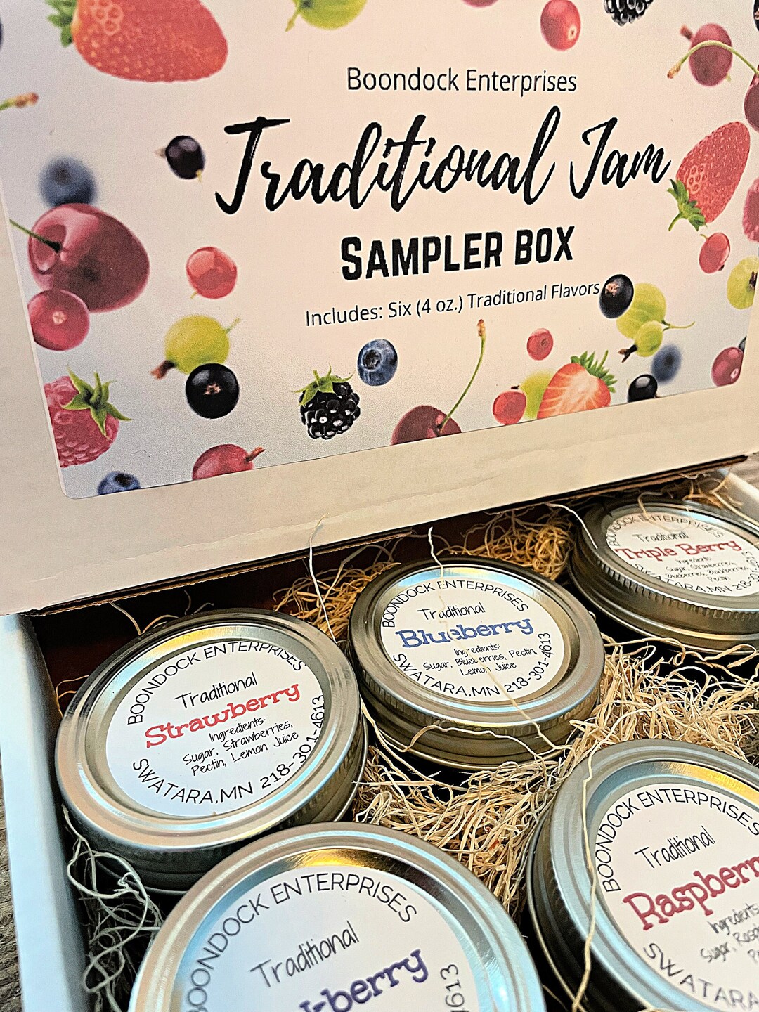 Traditional Jam Sampler Gift Box Six 4 Oz. Jars of Assorted Classic Jam ...