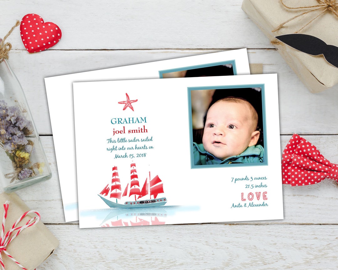 Printable Template Sailing Ships A Birth Announcement for - Etsy