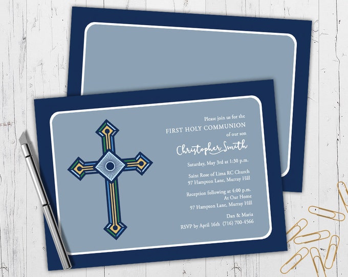 PERSONALIZED DIGITAL FILES Stained Glass Cross Communion Invitations ...