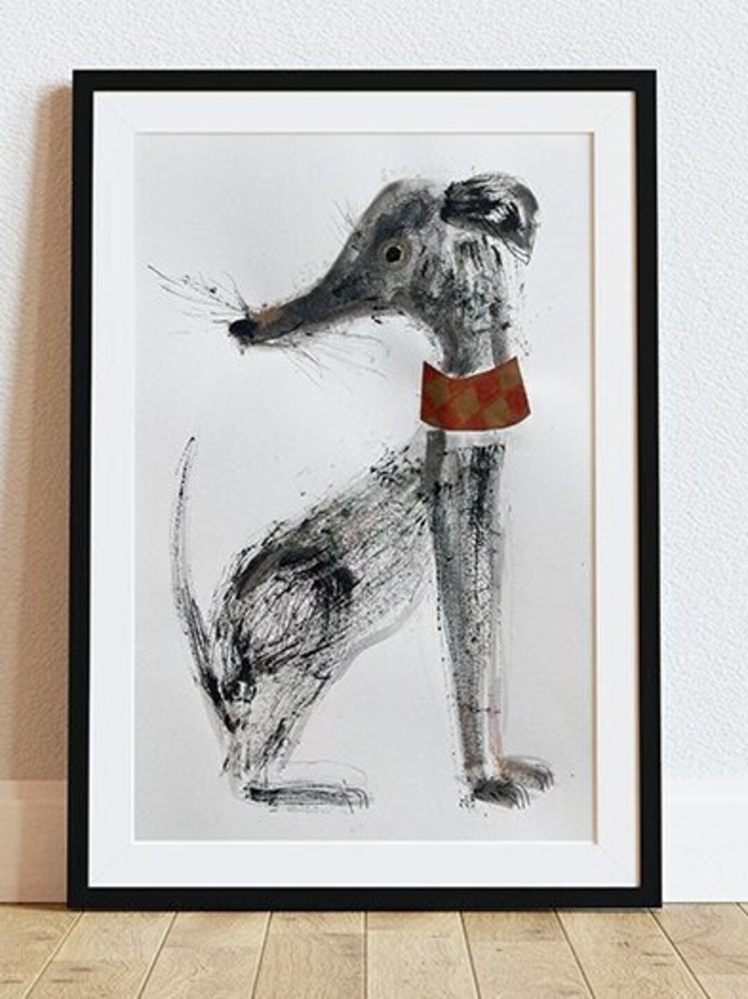 A4 Whippet Greyhound Illustration Giclee Fine Art Print by Heidi Griffiths (unframed or Mounted ...
