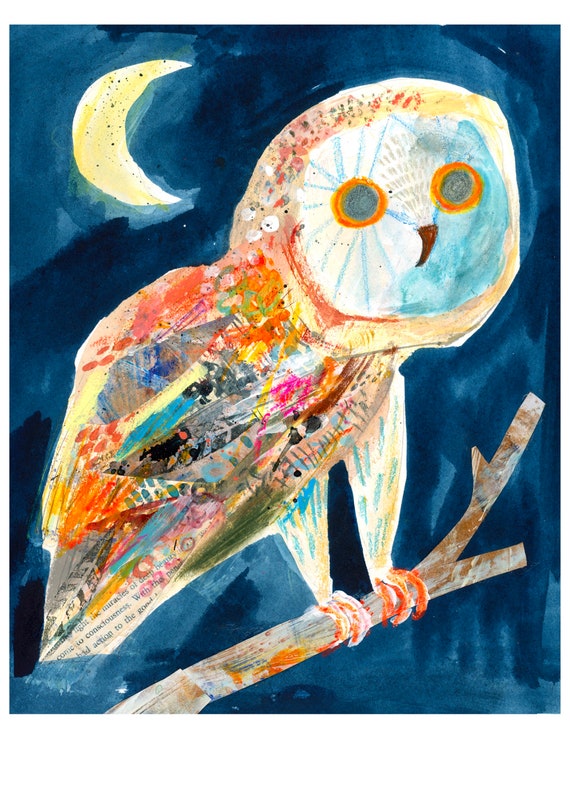 Owl and Moon 10x8 Fine Art Print by Heidi Griffiths - Etsy