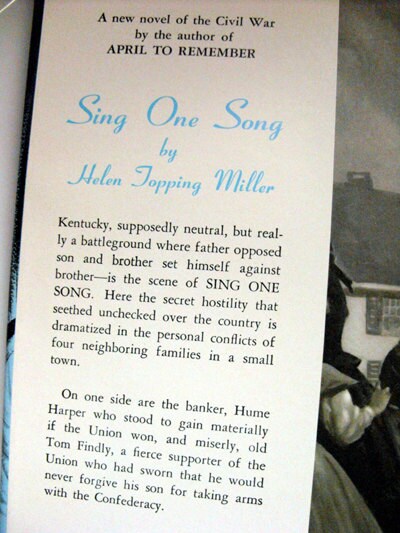 Sing One Song Helen Topping Miller, Civil War Book, Kentucky, Morgan's ...