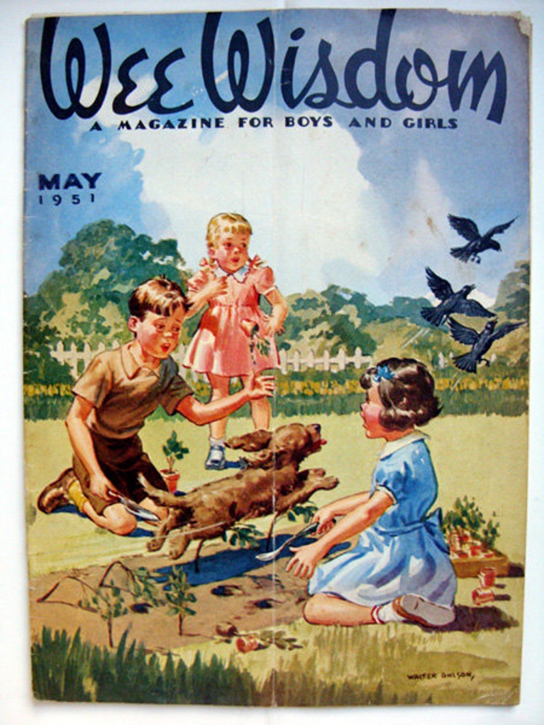 Wee Wisdom Magazine May 1951 Children, Dog, Crows, Spring, Flower ...