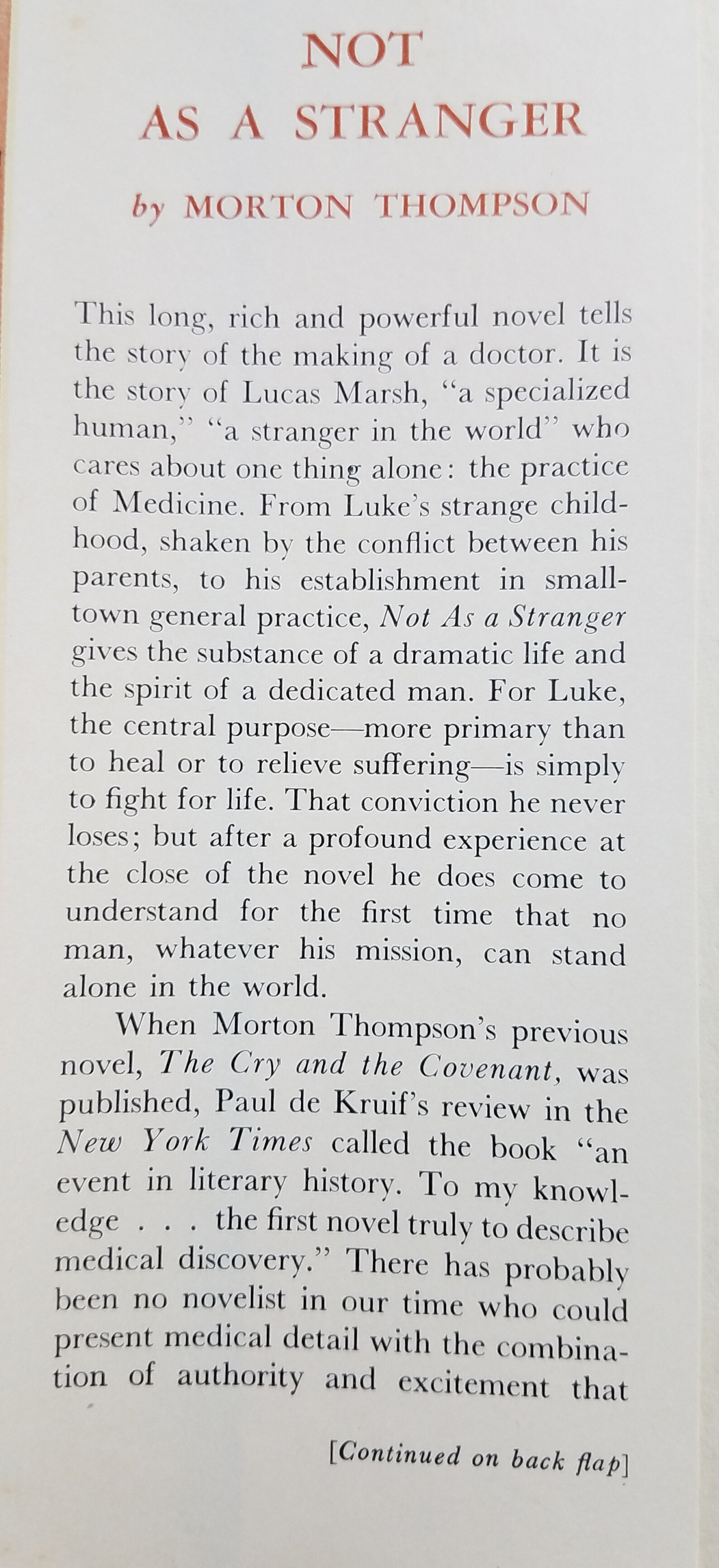 Not as a Stranger - Morton Thompson, First Edition, Doctor, Lucas Marsh ...