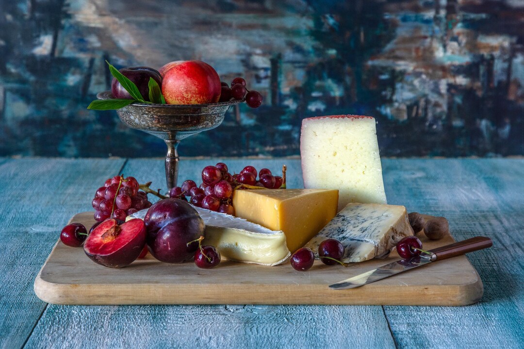 Rustic Cheese Board Fruit Still Life Print – Gourmet Kitchen Wall Art ...