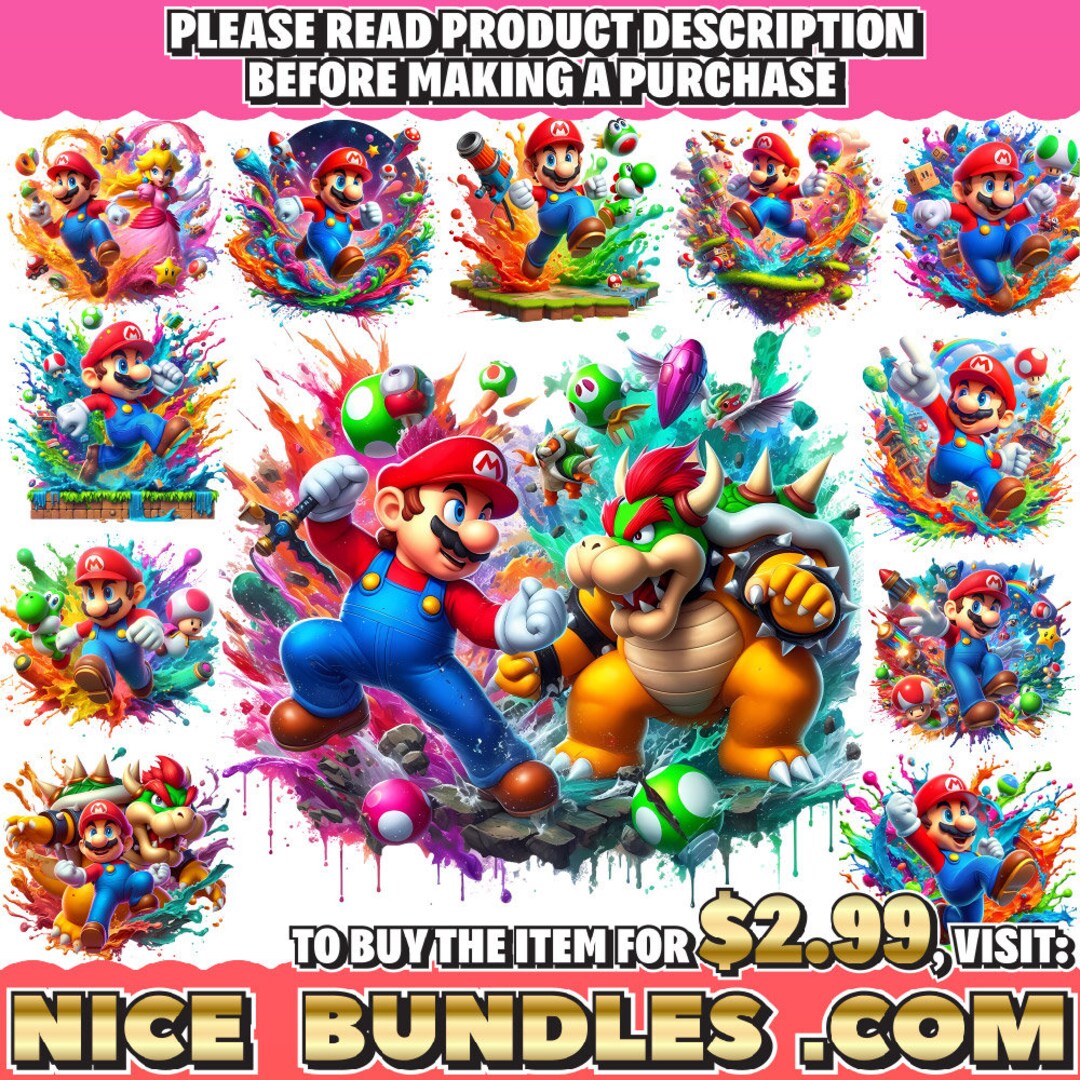 12 PNG Super Mario Splash and Watercolor Digital Design PNG File for ...