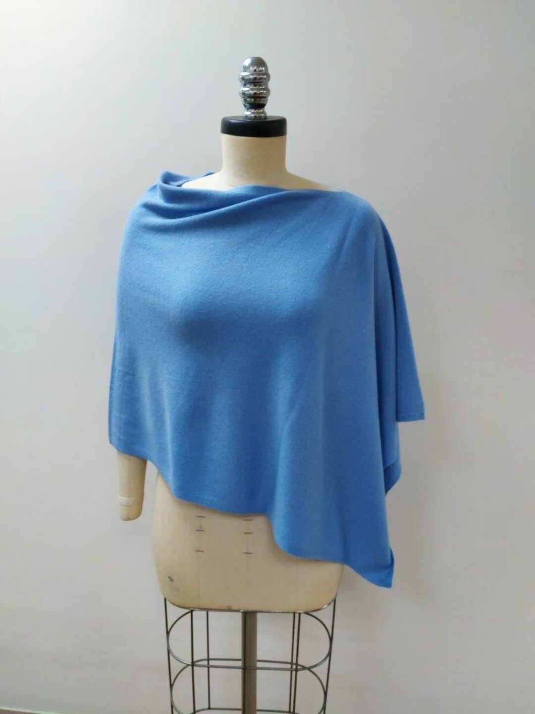 Silver Lake Blue Luxurious Pure Cashmere Knitted Poncho. Feminine Cozy ...