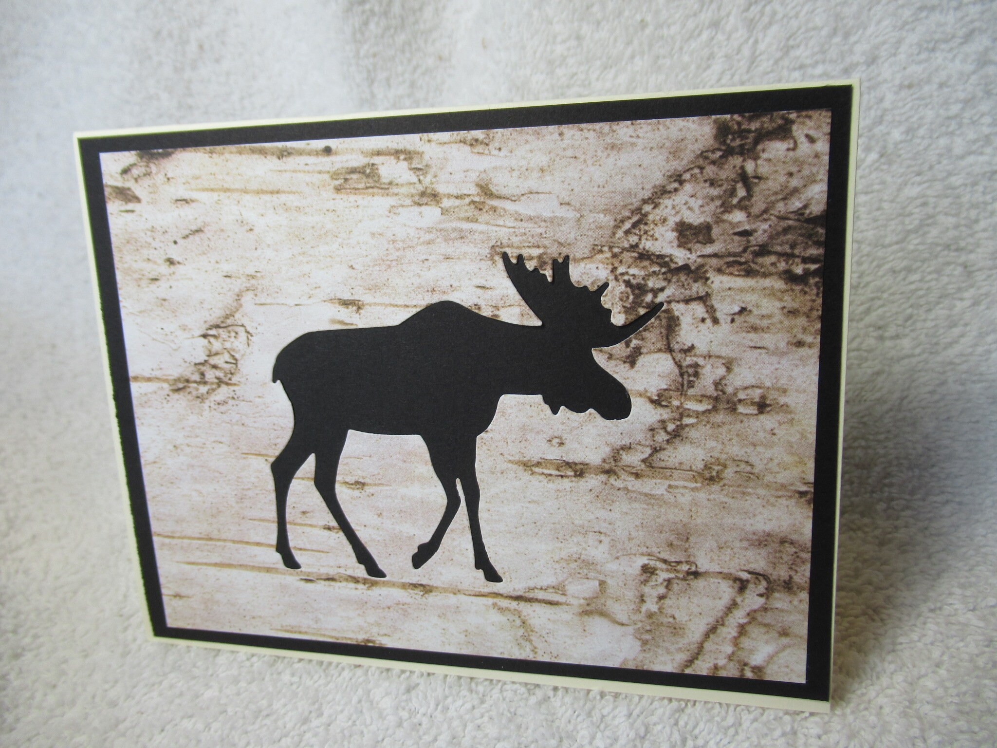 Blank Note Card With Cut Out Moose on Birch Tree Background, Blank ...