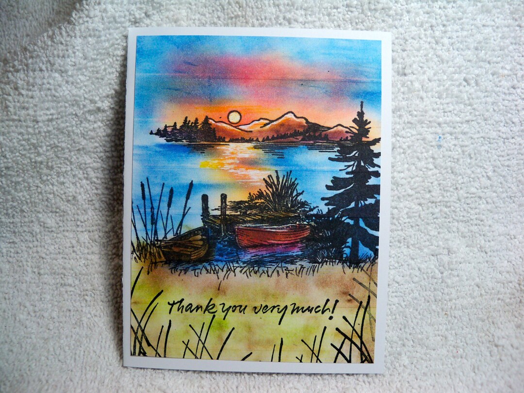 Hand Stamped Sunset Lake Card: All Occasion, Blank Inside - Etsy