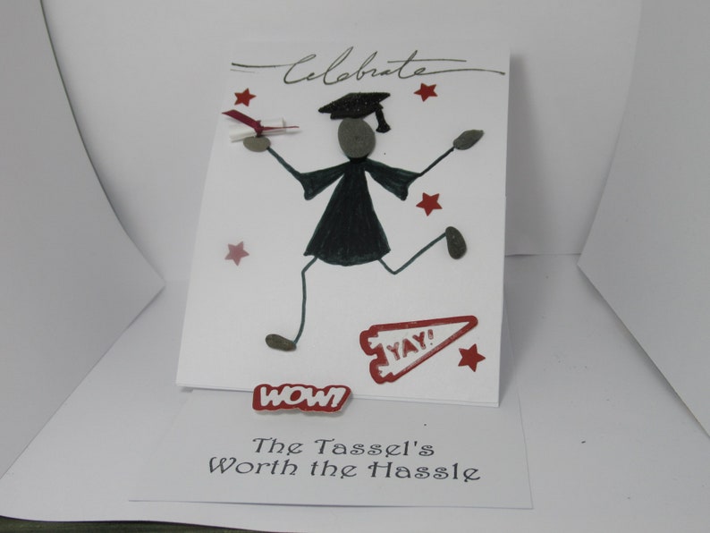Graduation Card, Pebble Art, Hand Made, a Self Standing Easel Card ...