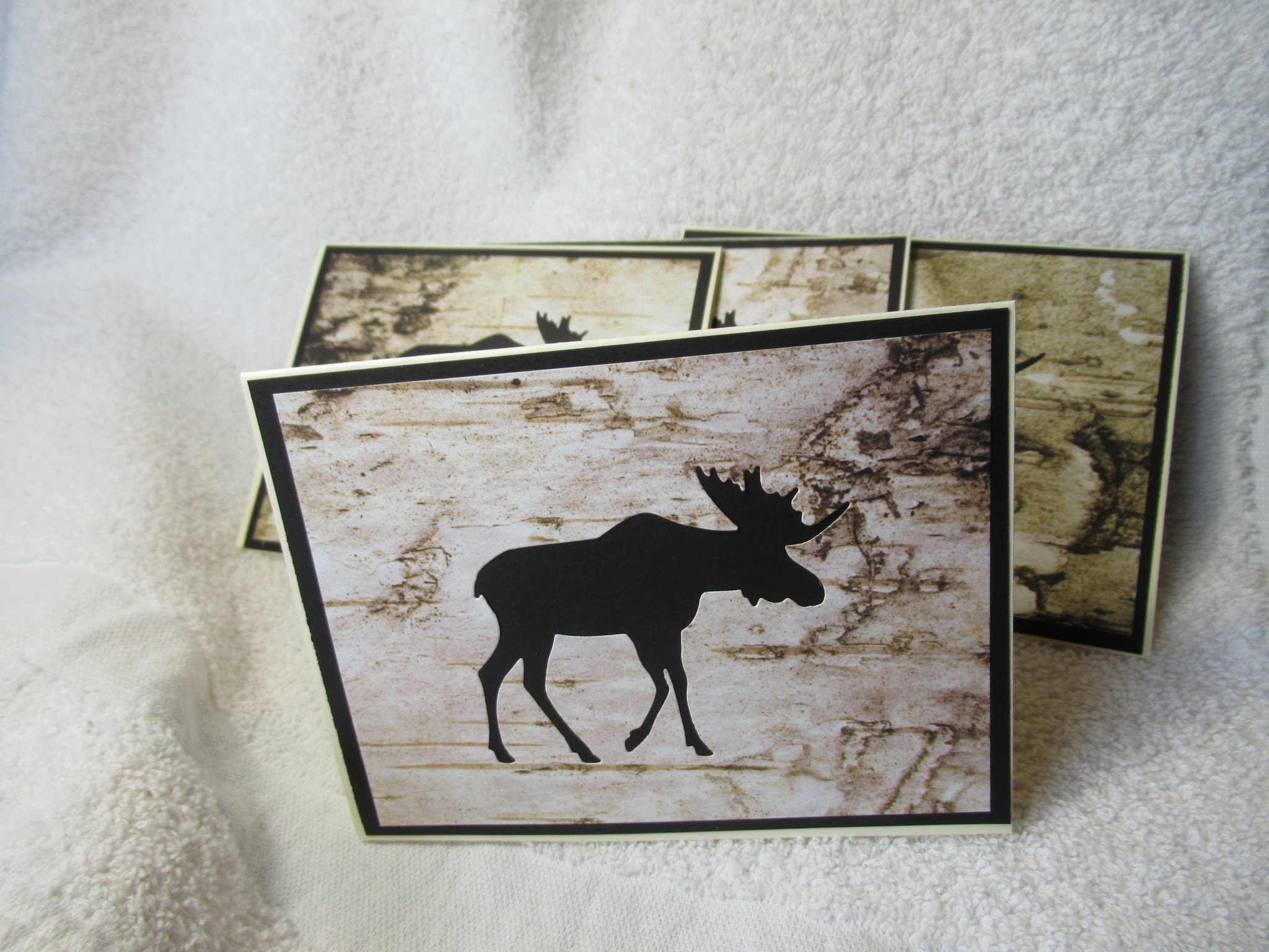 Blank Note Card With Cut Out Moose on Birch Tree Background, Blank ...