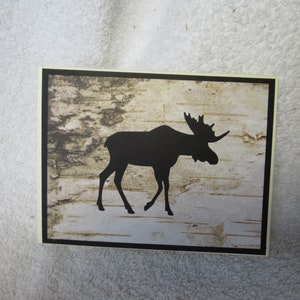Blank Note Card With Cut Out Moose on Birch Tree Background, Blank ...