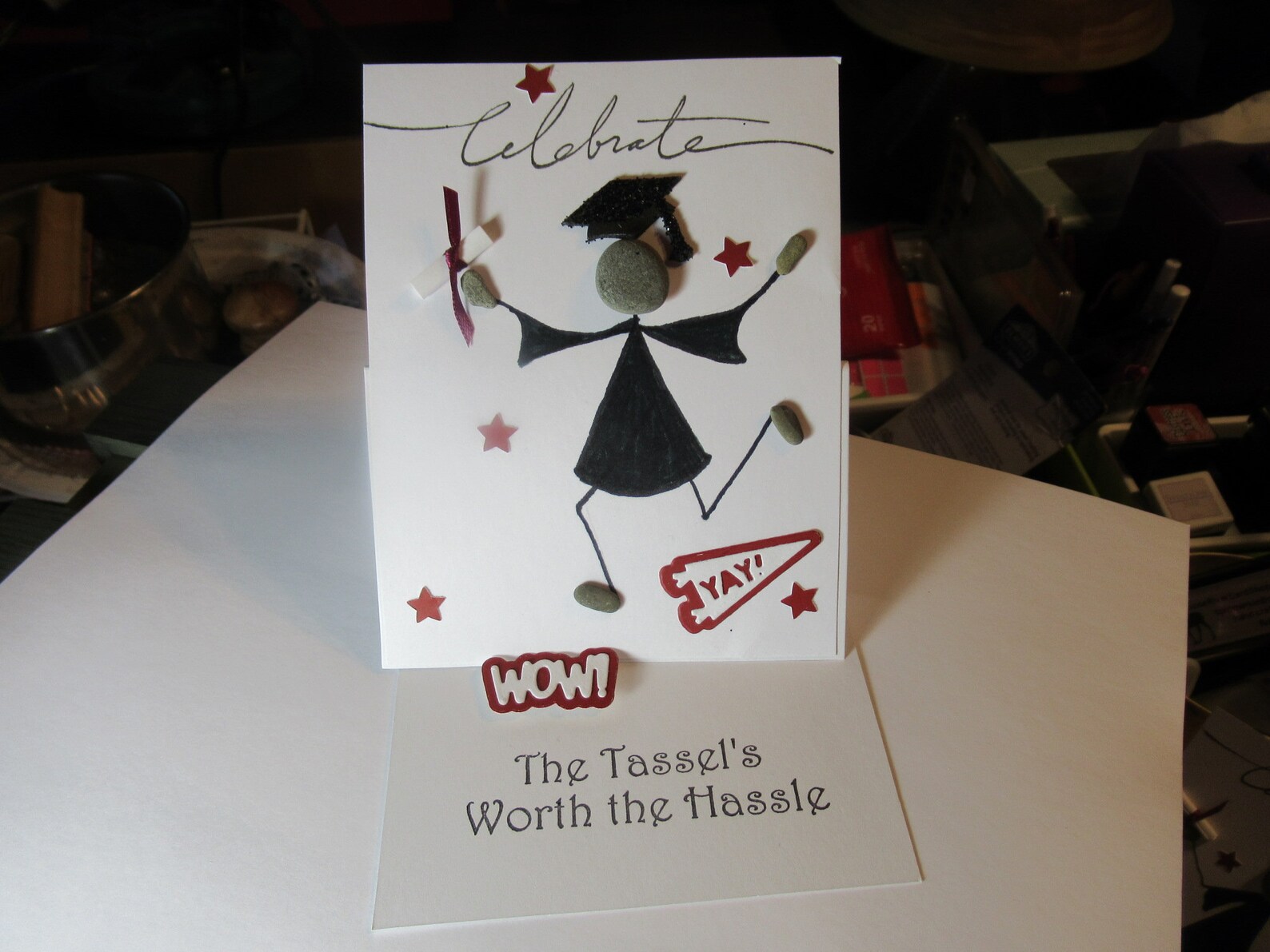 Graduation Card, Pebble Art, Hand Made, a Self Standing Easel Card ...