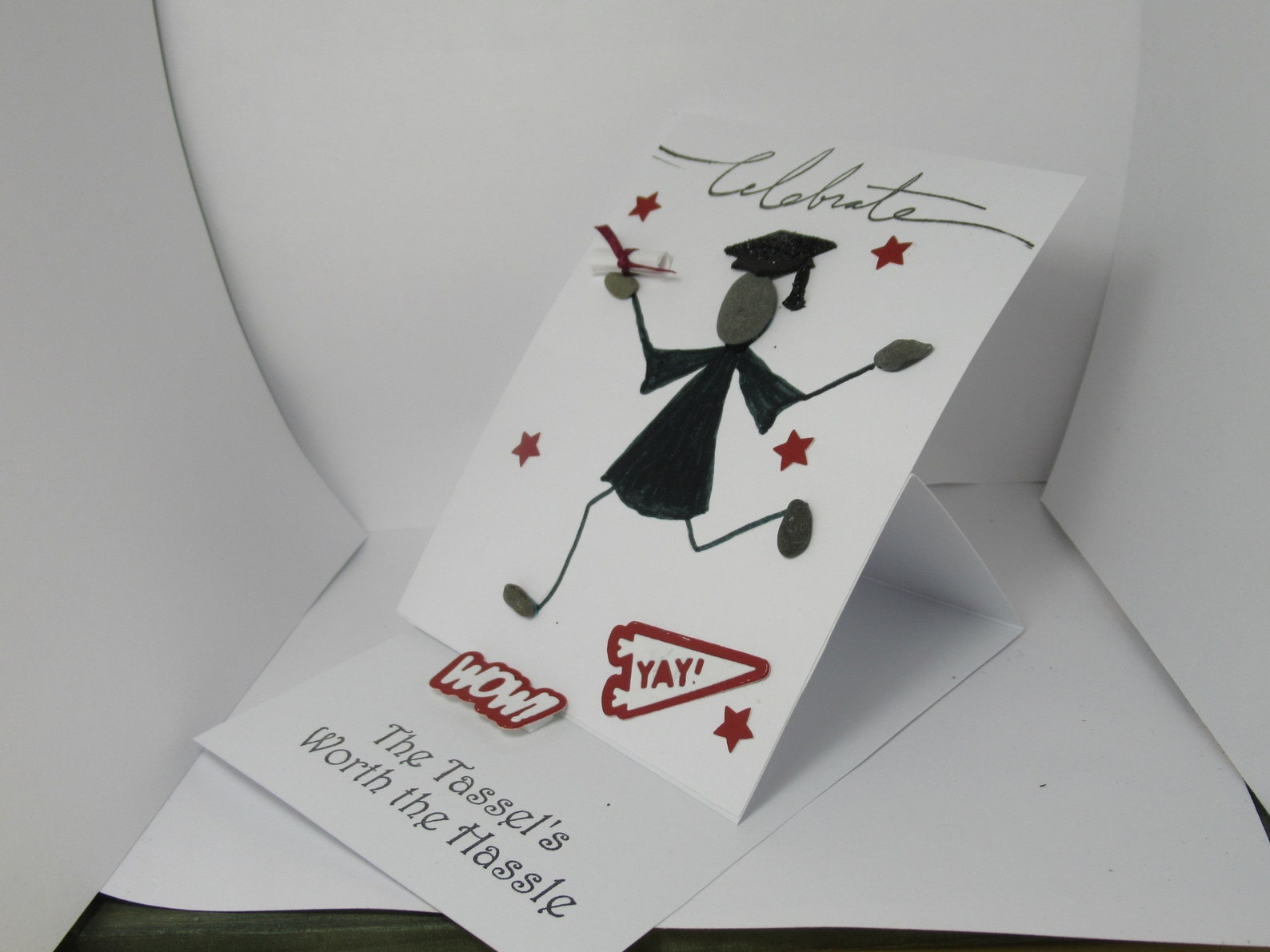 Graduation Card Pebble Art Hand Made a Self Standing Easel - Etsy