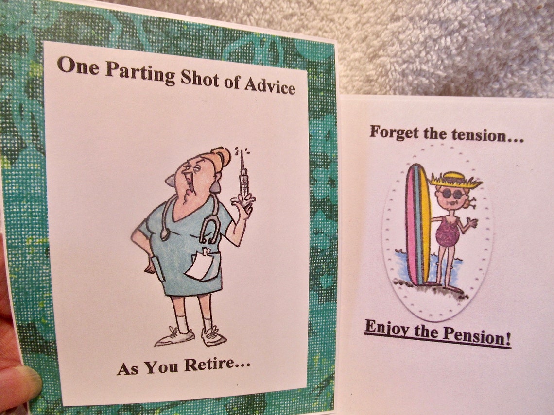 Handmade Nurse Retirement Card: Parting Shot, Enjoy Pension - Etsy