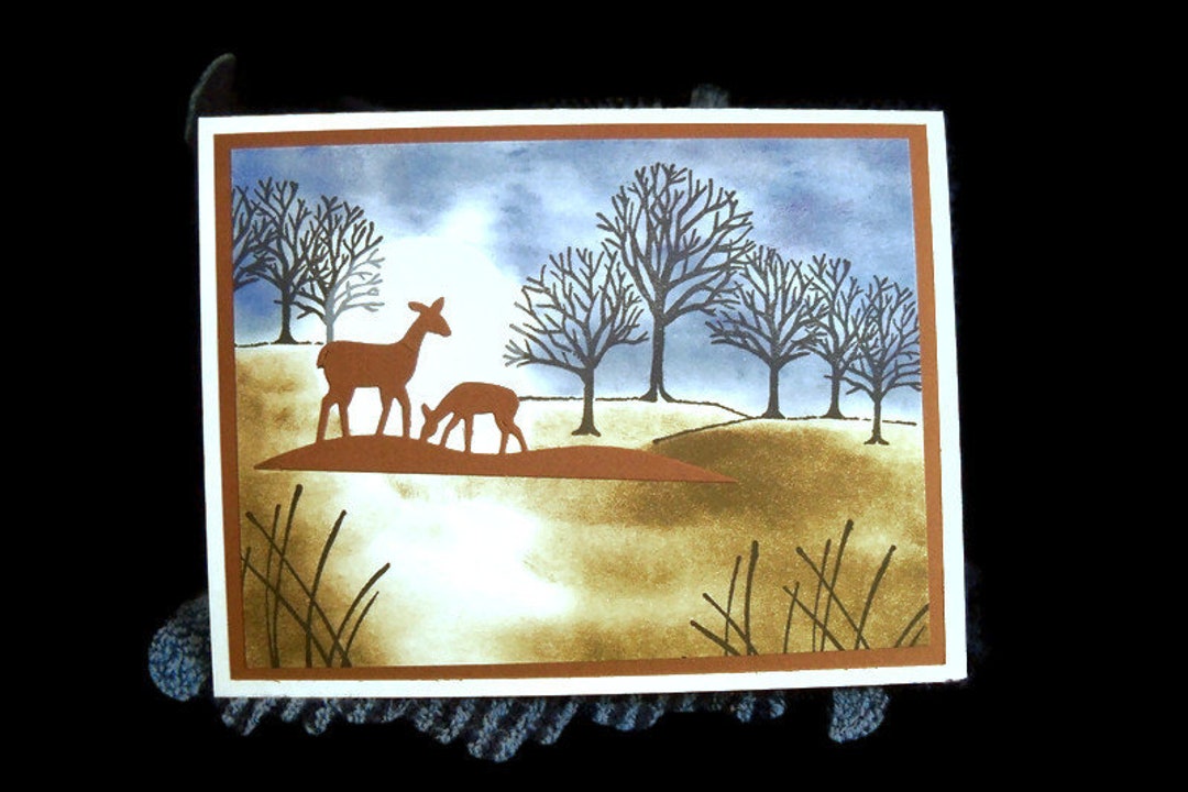 Handmade Deer Card: Stamped Moonlight Scene, All Occasions - Etsy