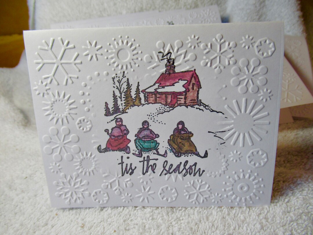 Winter Card Set Features Snowmobiles, Embossed Card, Holiday Card, Tis ...