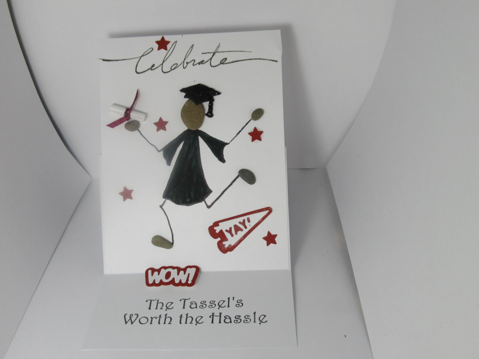 Graduation Card, Pebble Art, Hand Made, a Self Standing Easel Card ...