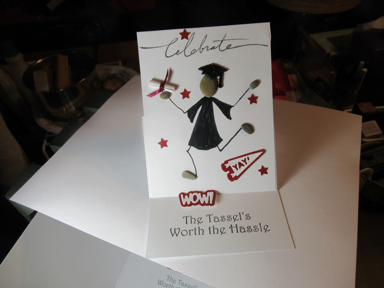 Graduation Card, Pebble Art, Hand Made, a Self Standing Easel Card ...