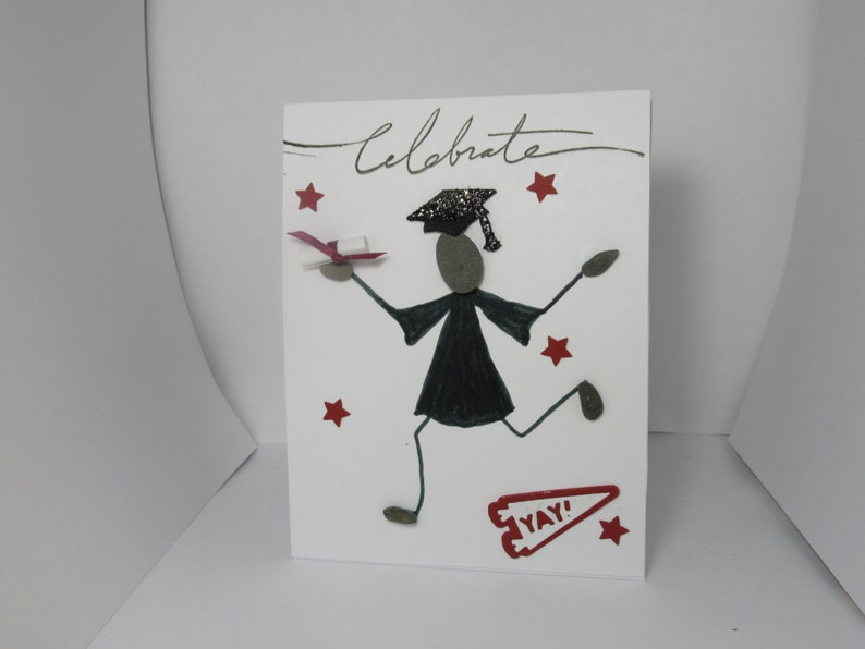 Graduation Card, Pebble Art, Hand Made, a Self Standing Easel Card ...
