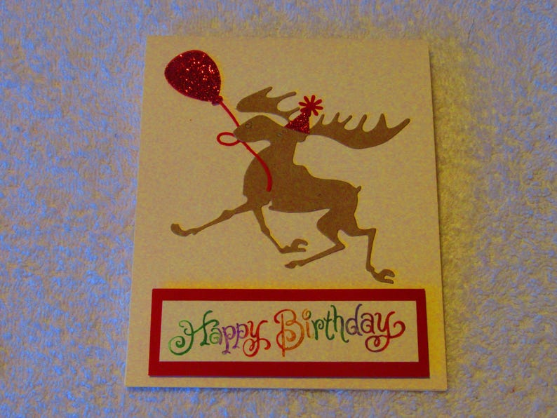 Happy Birthday Card Features Happy Moose With Balloon and Party Hat - Etsy