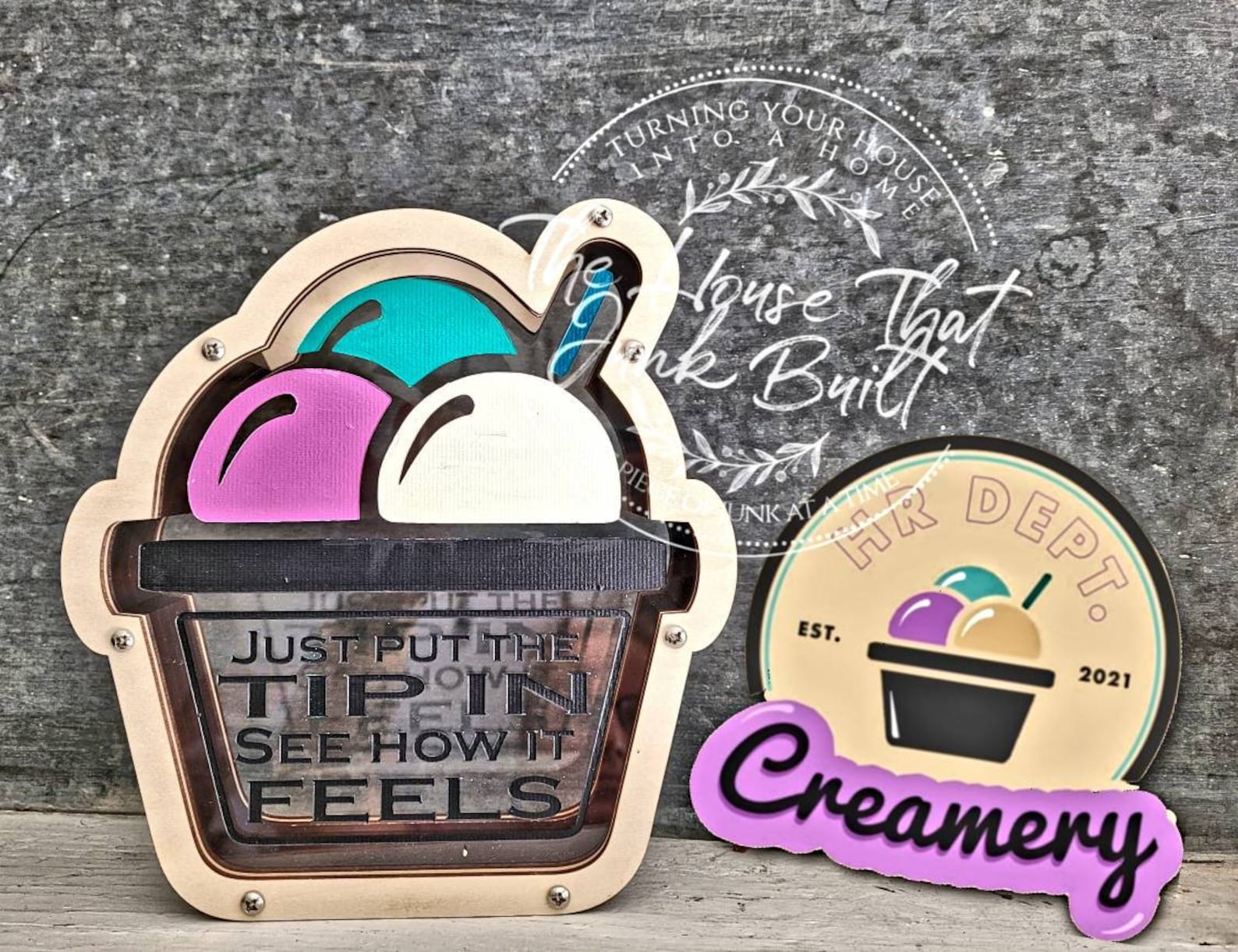 Tip Jar CUSTOM Phrase or Logo Wood Bank - Etsy