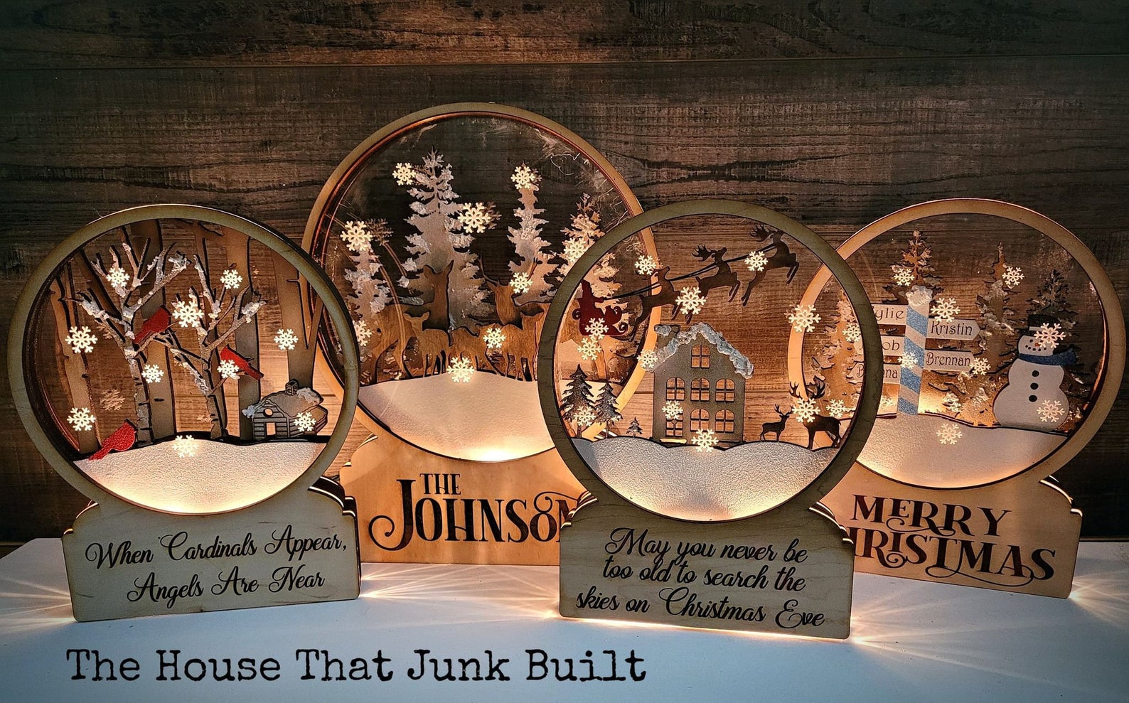 Custom Snow Globe Lighted Christmas Decor Deer Family Laser Cut - Etsy
