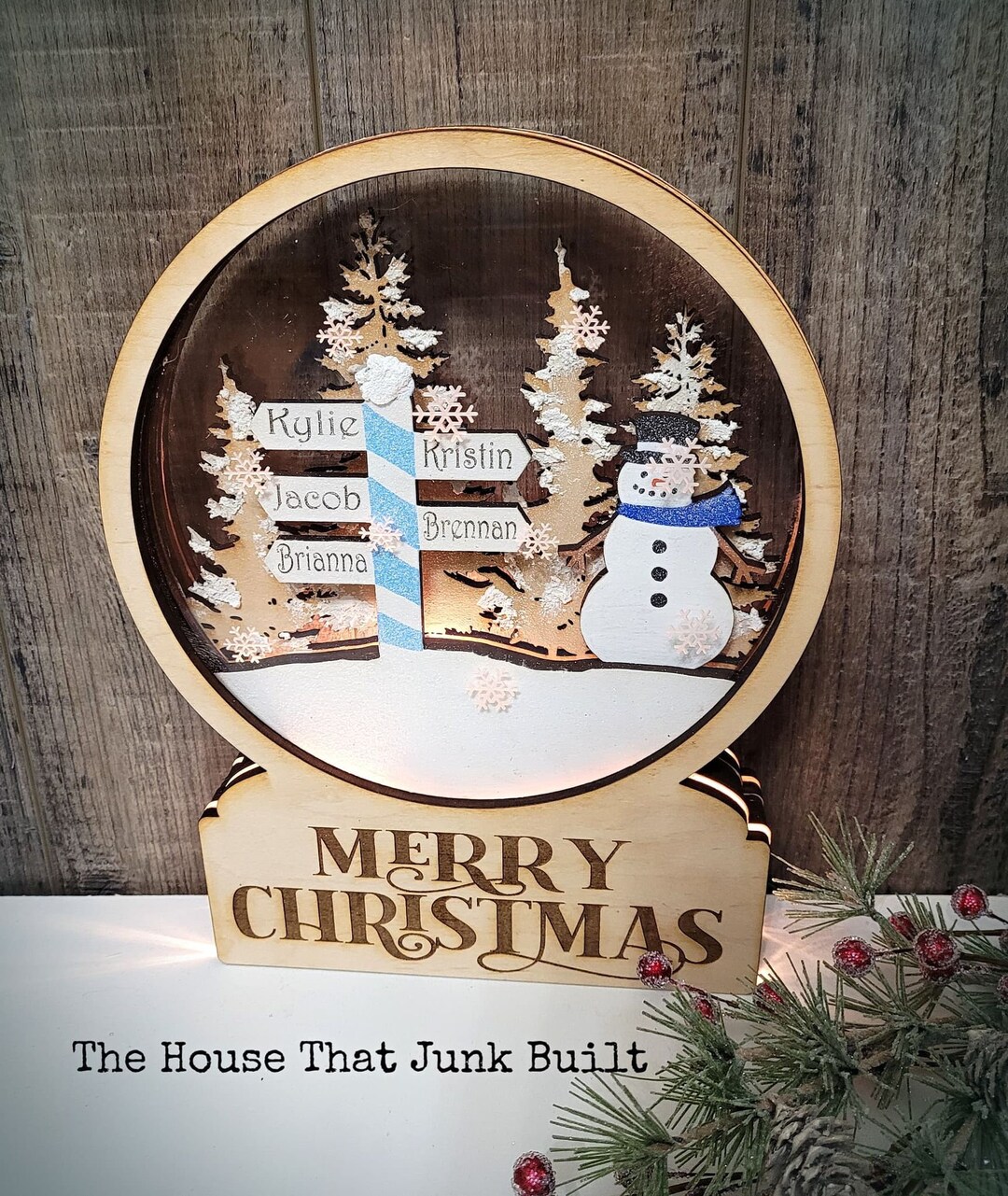 Merry Christmas Snowman Custom Lighted Snow Globe Laser Cut Christmas ...