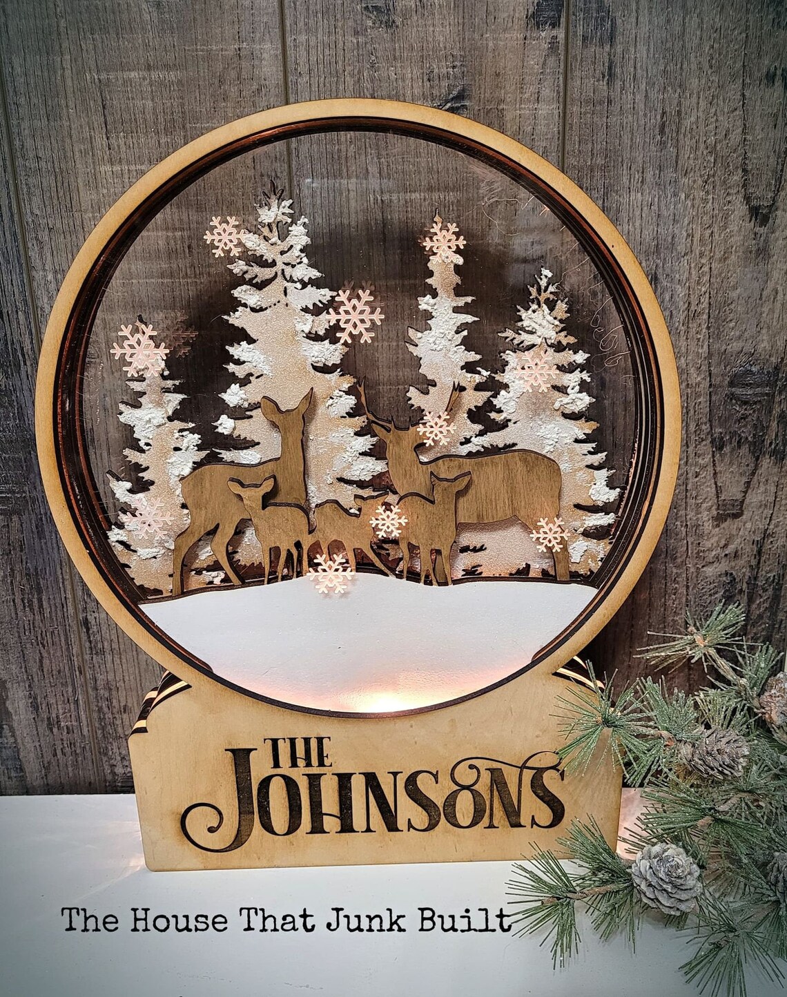 Custom Snow Globe Lighted Christmas Decor Deer Family Laser Cut - Etsy